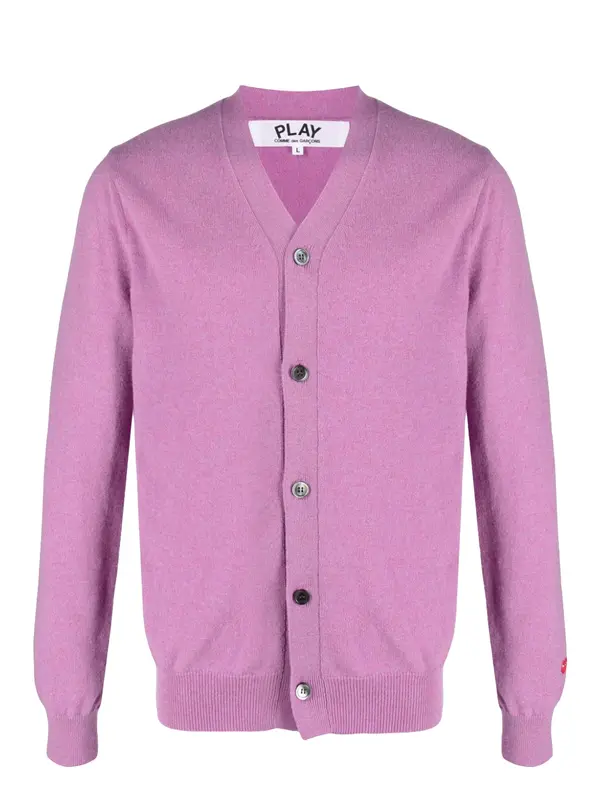 Play Comme Des Garcon Heart-patch Wool Cardigan - Purple