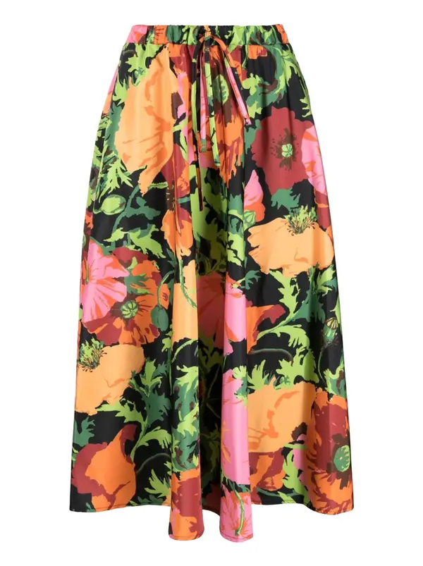 La DoubleJ Floral-print Midi Skirt - Black