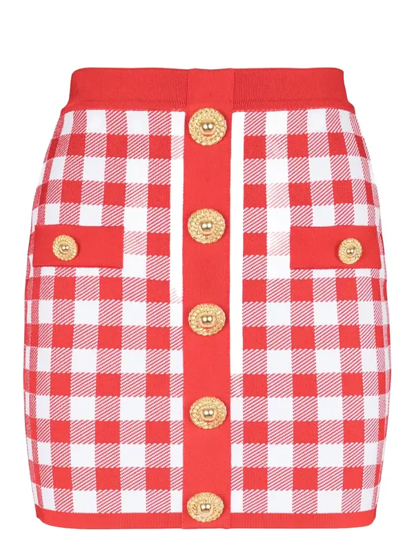 Balmain Gingham Fine-knit Miniskirt - Red