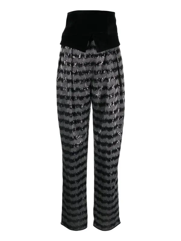 Emporio Armani Striped Sequinned Trousers - Black