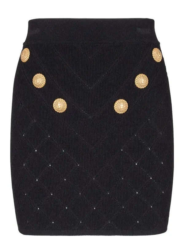 Balmain 6-button Fine-knit Mini Skirt - Black