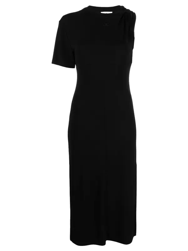 COURREGES Logo-appliqué Asymmetric Midi Dress - Black
