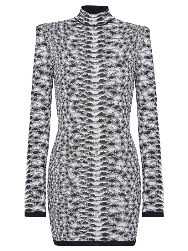 Balmain Python-jacquard Knitted Minidress - Black
