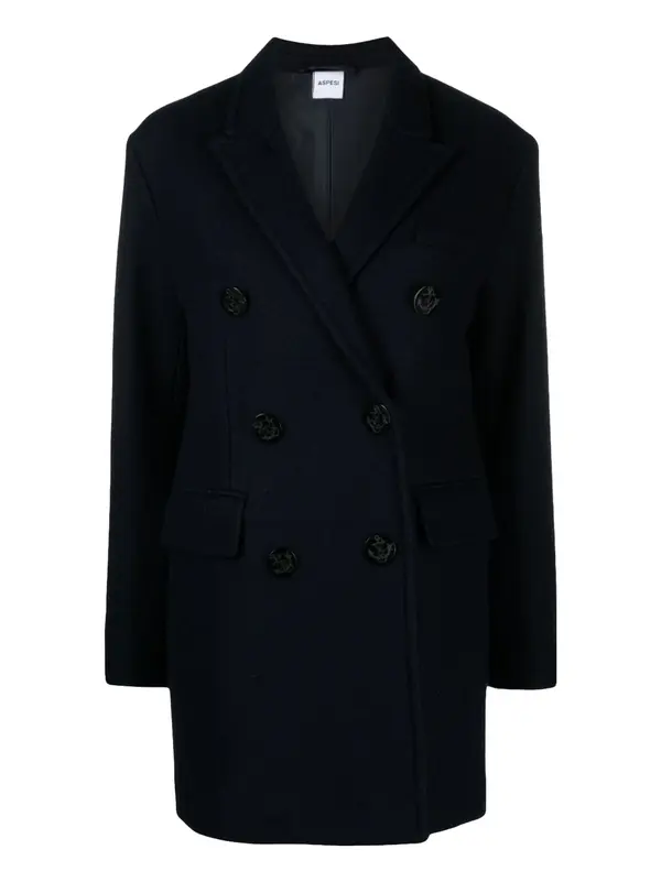Aspesi Double-breasted Wool Coat - Blue