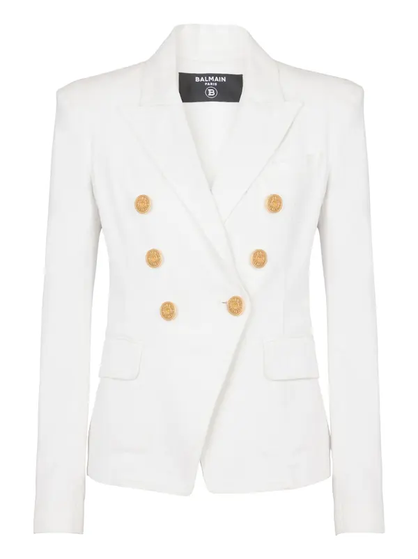 Balmain 6-button Double-breasted Denim Blazer - White