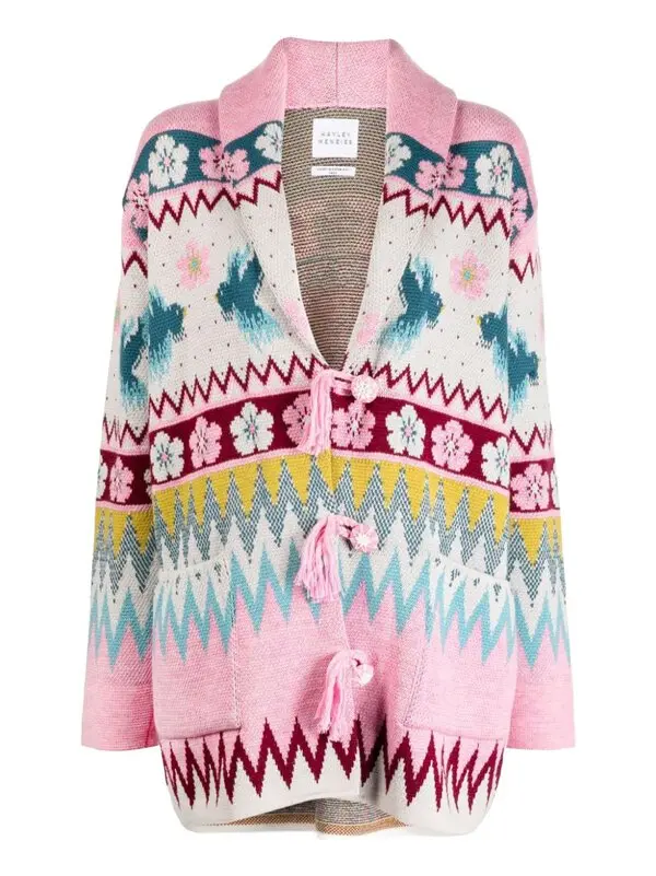 HAYLEY MENZIES Patterned Intarsia-knit Cardigan - Pink