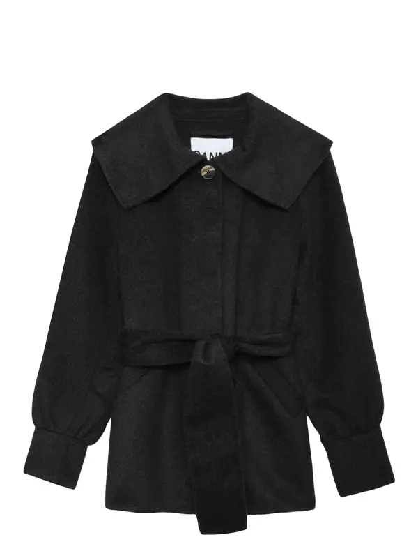 GANNI Belted-waist Wool-blend Jacket - Black