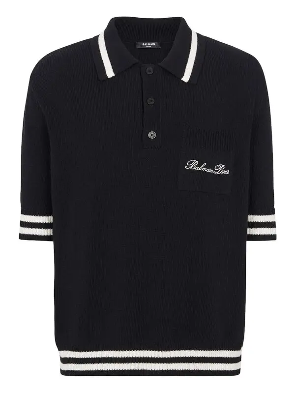 Balmain Logo-embroidered Striped Polo Shirt - Black