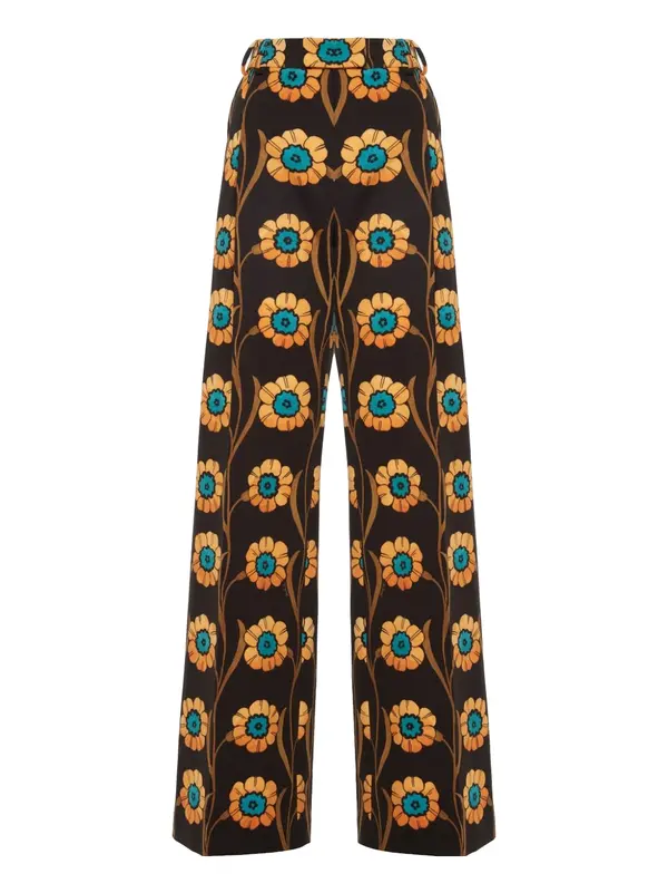 La DoubleJ La Comasca Floral-print Trousers - Brown