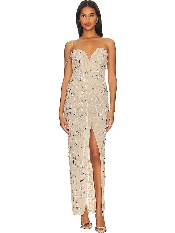 CAMILA COELHO Tonia Embellished Maxi Dress - Neutral