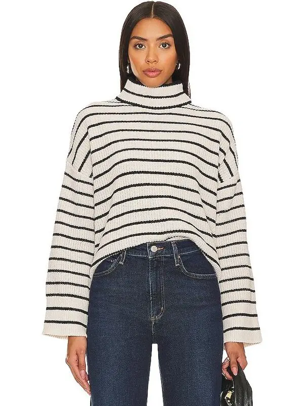Sanctuary Stay Cozy Striped Turtleneck Sweater - Marshmallow & Black Stripe