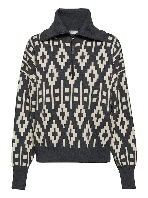 Brunello Cucinelli Jacquard Wool-blend Sweater - Black
