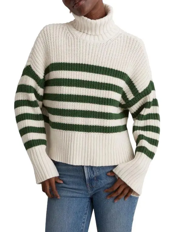 Madewell Wide Rib Turtleneck Sweater - Varsity Green Stripe