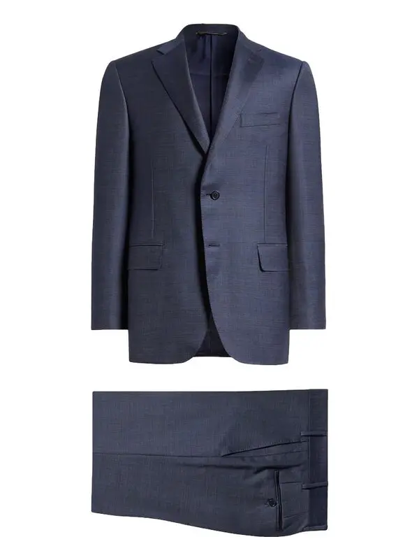 Canali Siena Regular Fit Denim Effect Wool Suit - Navy