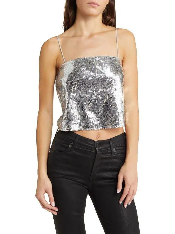 Astr The Label Sequin Flower Camisole - Silver