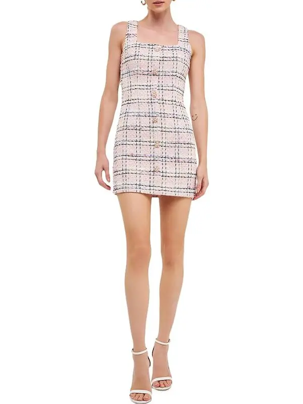 Endless Rose Square Neck Tweed Mini Dress - Pink