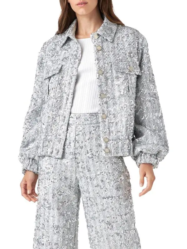 English Factory Sequin Tweed Jacket - Silver