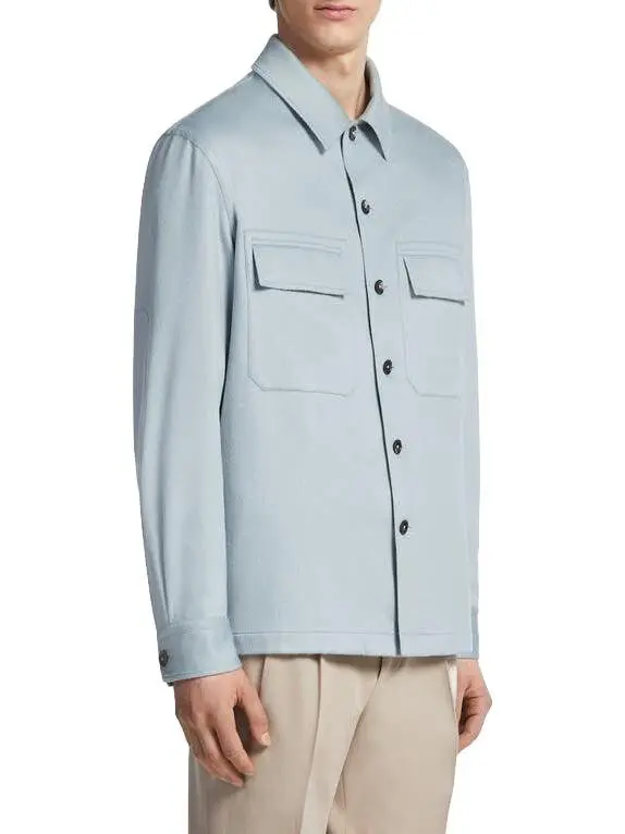 Zegna Oasi Cashmere Overshirt - Glacier Blue