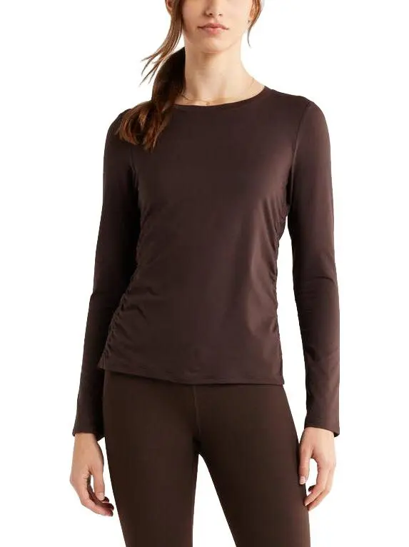 Zella Ruched Long Sleeve T-shirt - Brown Mole