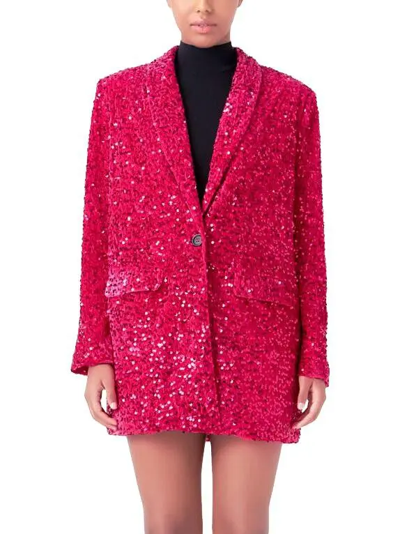 Endless Rose Sequined Velvet Blazer - Fuchsia