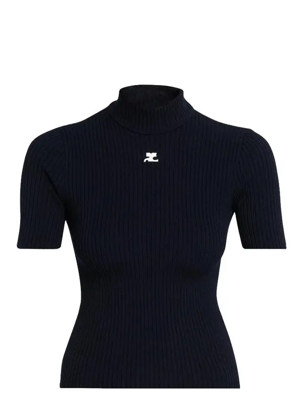 COURREGES Reedition Rib-knit Blouse - Navy