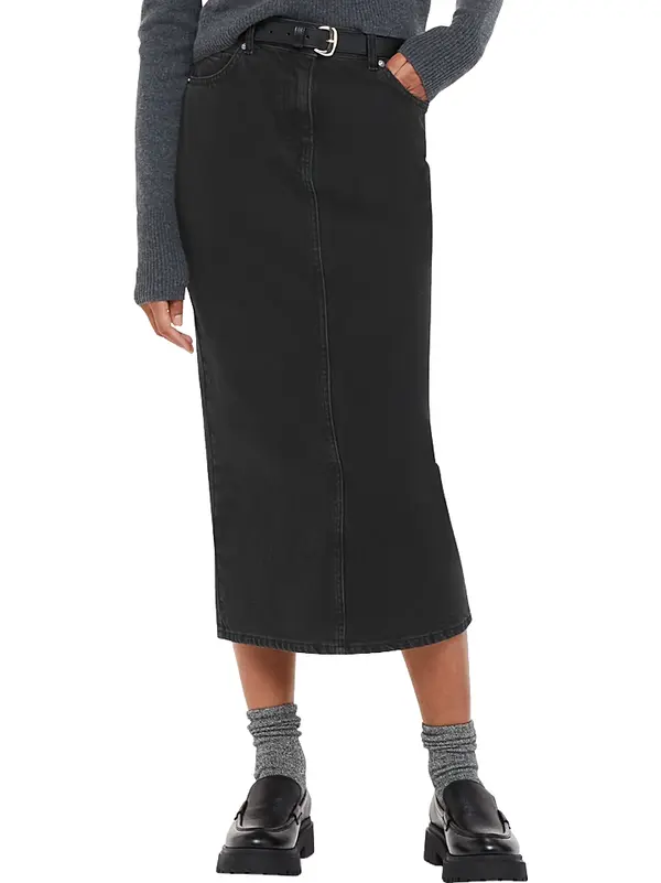 Whistles Denim Midi Skirt - Washed Black