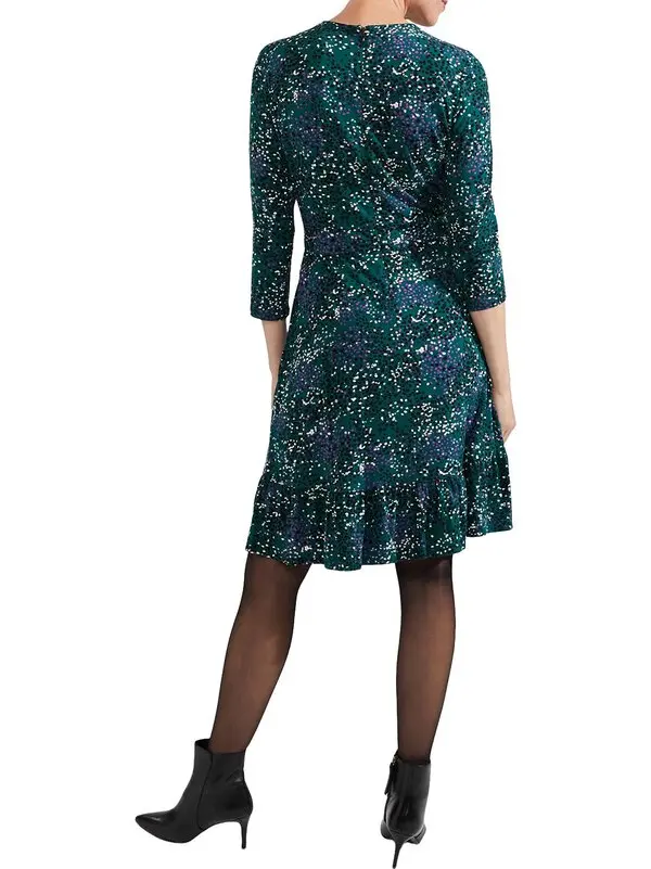 HOBBS LONDON Printed Ruffled Hem Dress - Deep Teal