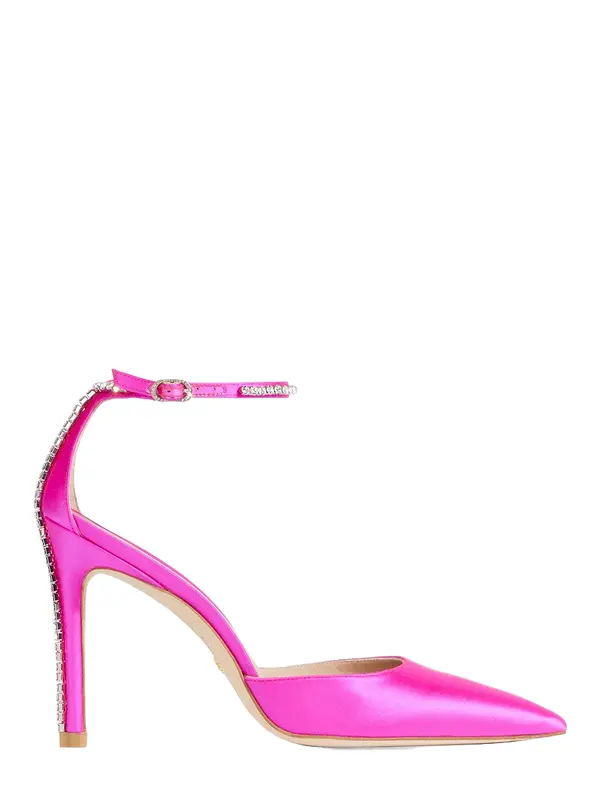 STUART WEITZMAN Crystal-embellished Satin Pumps - Bright Pink