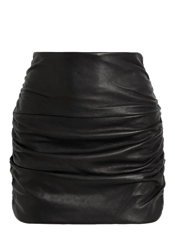 Michelle Mason Ruched Leather Mini Skirt - Black