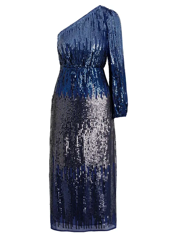 Rixo One-sleeve Sequined Dégradé Chiffon Midi Dress - Indigo