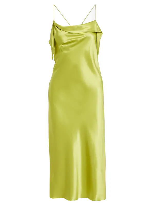 Michelle Mason Draped Silksatin Midi Slip Dress - Chartreuse