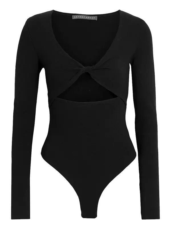 Zeynep Arçay Twist-front Cutout Bodysuit - Black
