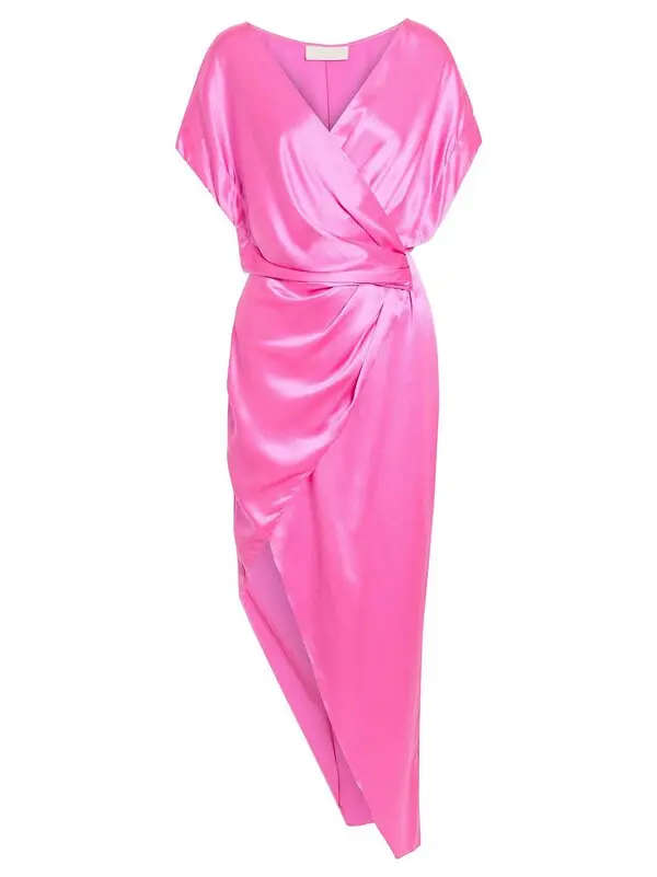 Michelle Mason Wrap-effect Silk-satin Maxi Dress - Bright Pink