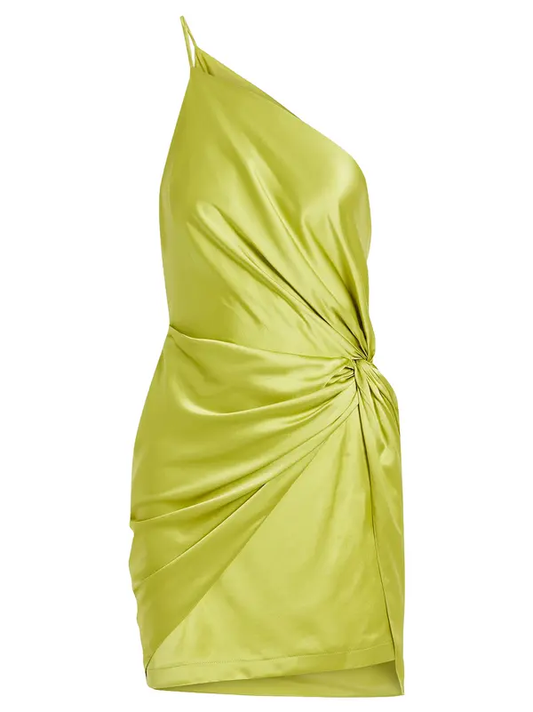 Michelle Mason One-shoulder Twisted Silk-satin Mini Dress - Chartreuse