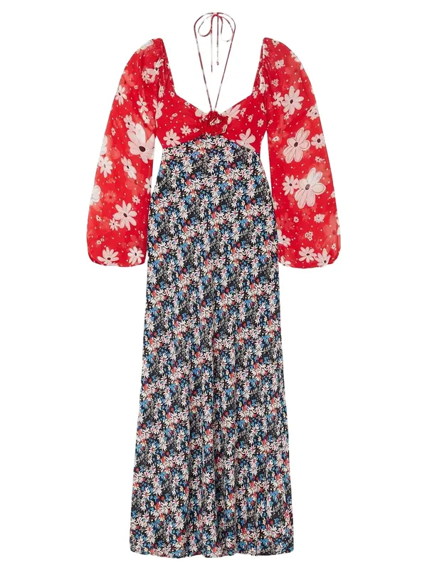 Rixo Jeanie Floral-print Crepe Halterneck Midi Dress - Red
