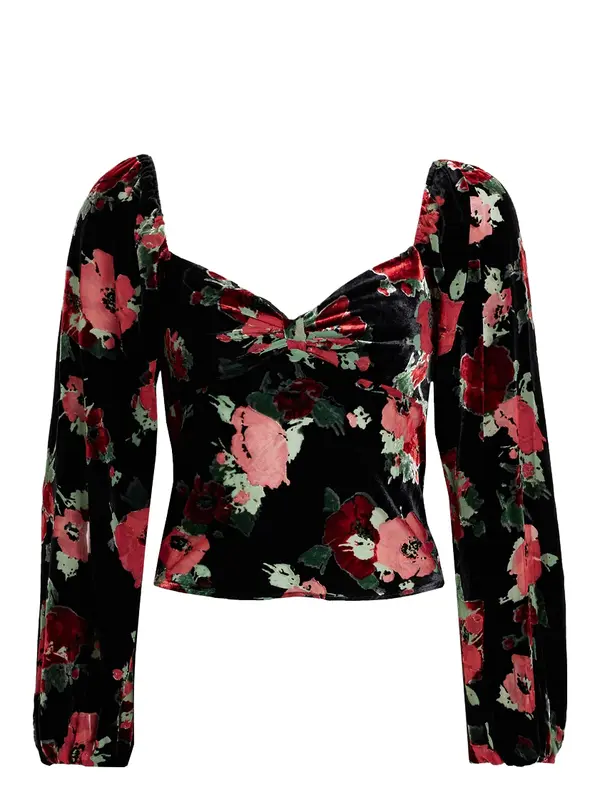 Rixo Bridgette Floral-print Silk-blend Devoré-velvet Top - Black