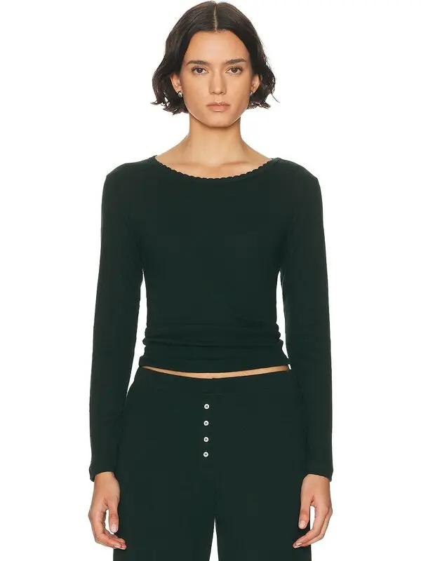 LESET Pointelle Slim Fit Long Sleeve Top - Forest