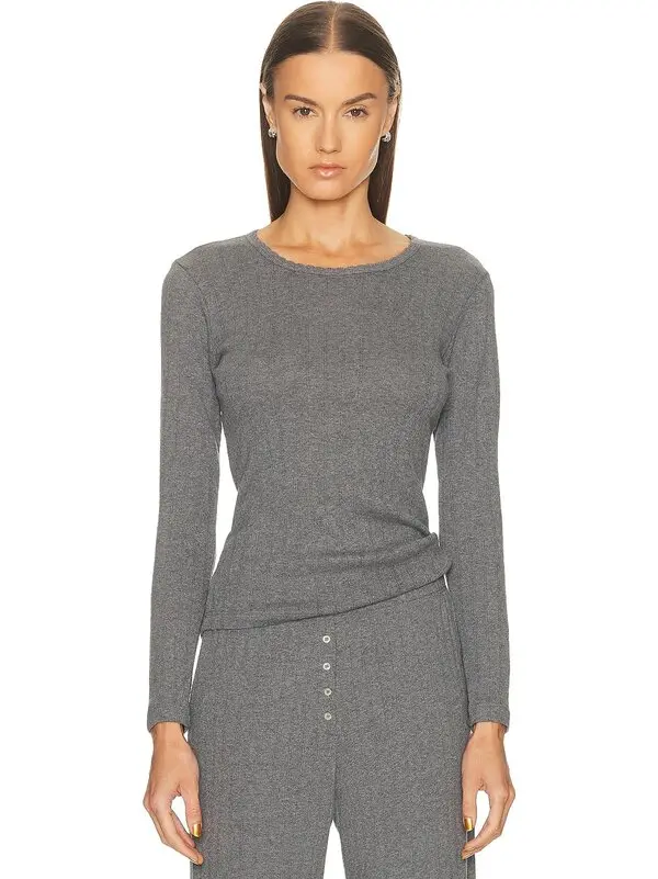 LESET Pointelle Slim Fit Long Sleeve Top - Granite