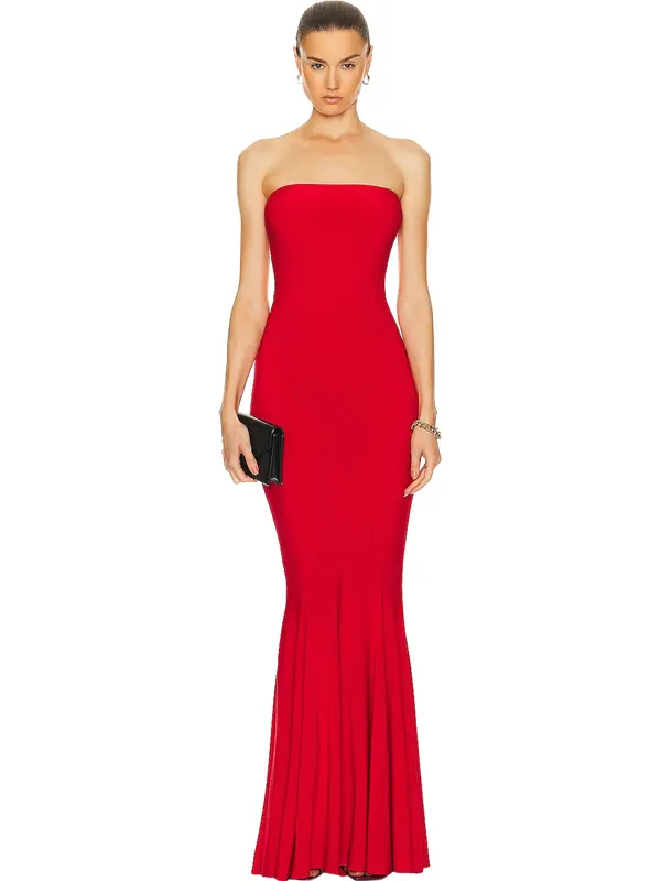 Norma Kamali Strapless Fishtail Gown - Tiger Red