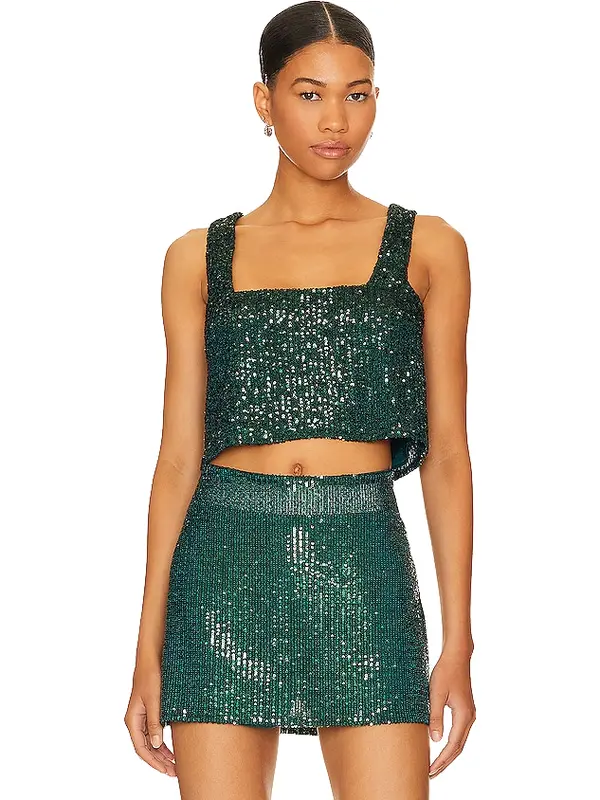 Show Me Your Mumu Tara Crop Top - Emerald Sequins