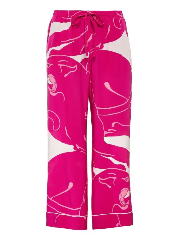 Valentino Garavani Panther Printed Silk Pants - Pink