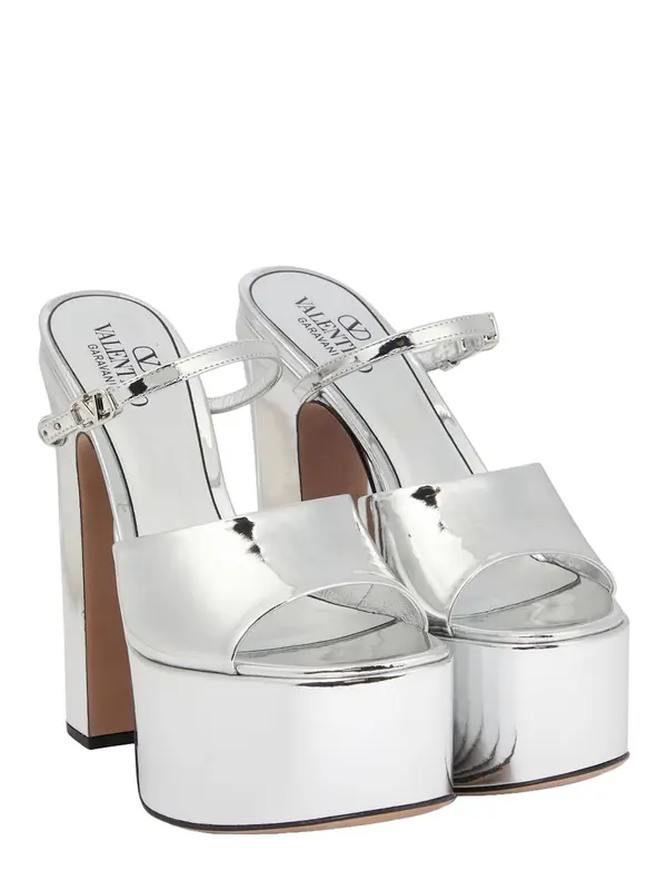 Valentino Garavani Tan-go 155 Patent Leather Platform Mules - Silver