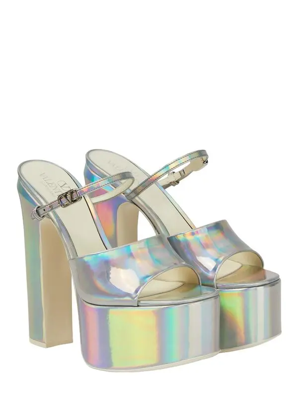 Valentino Garavani Vlogo Holographic Platform Sandals - Silver