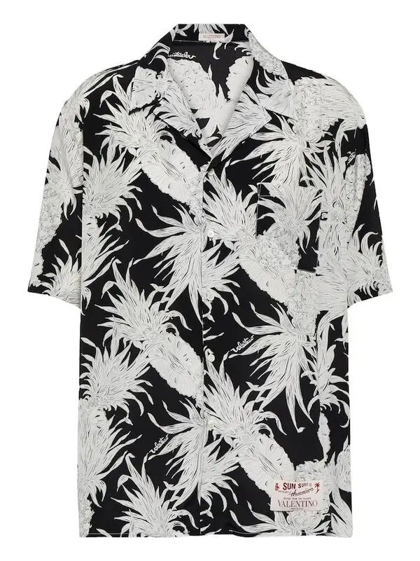 Valentino Garavani Printed Silk Bowling Shirt - Black