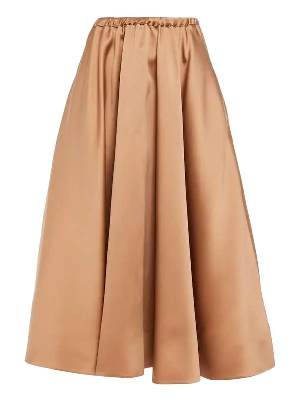 Valentino Garavani Pleated Duchesse Midi Skirt - Beige