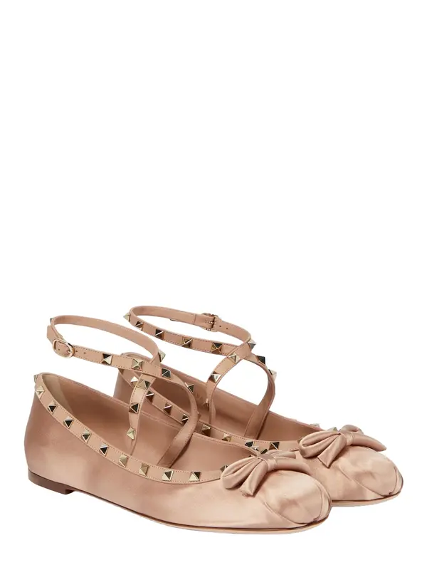 Valentino Garavani Rockstud Satin Ballet Flats - Neutrals