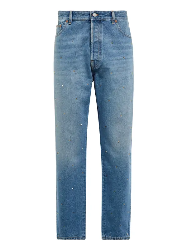 Valentino Garavani Rockstud Cotton Denim Jeans - Blue
