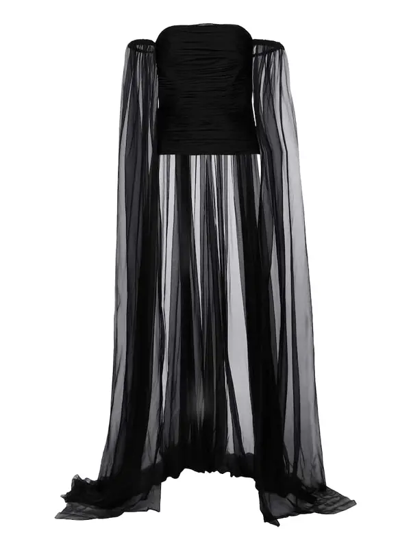 Valentino Garavani Caped Off-shoulder Silk Chiffon Top - Black
