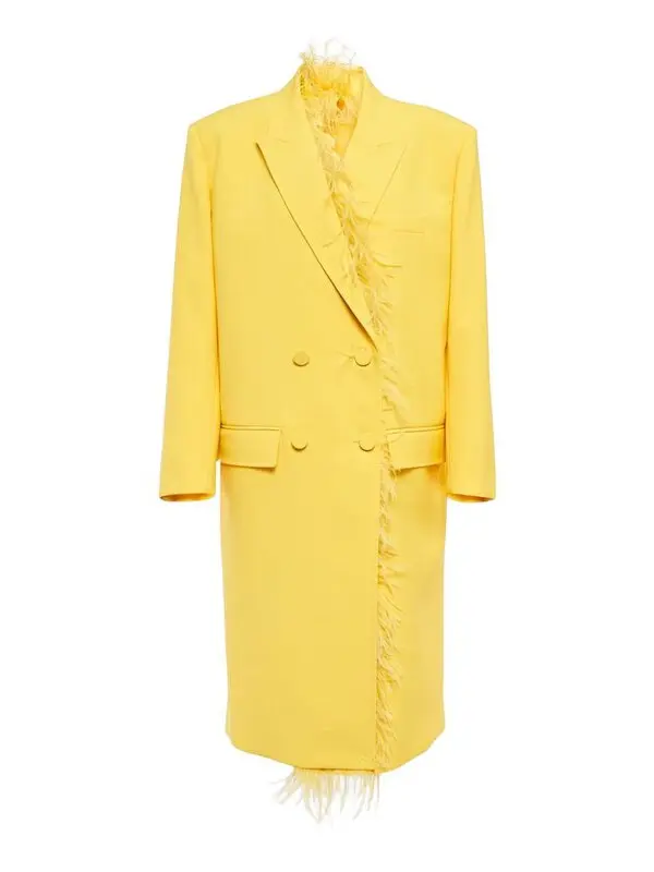 Valentino Garavani Feather-trimmed Virgin Wool Coat - Yellow