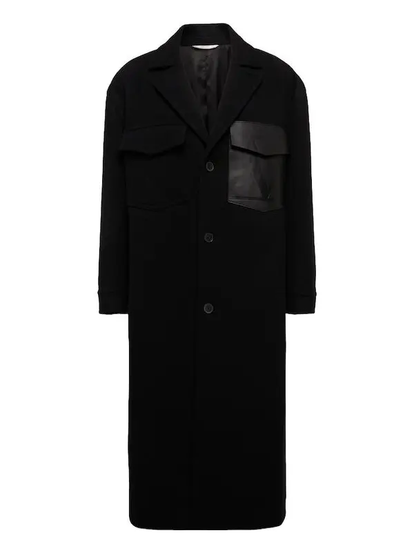 Valentino Garavani Leather-trimmed Wool Overcoat - Black